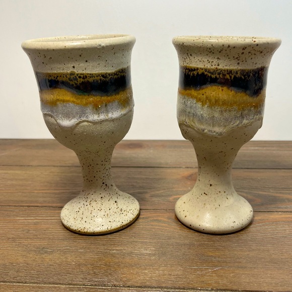 Kitchen | Vintage Handmade Studio Pottery Stoneware Goblet Pair Earth ...